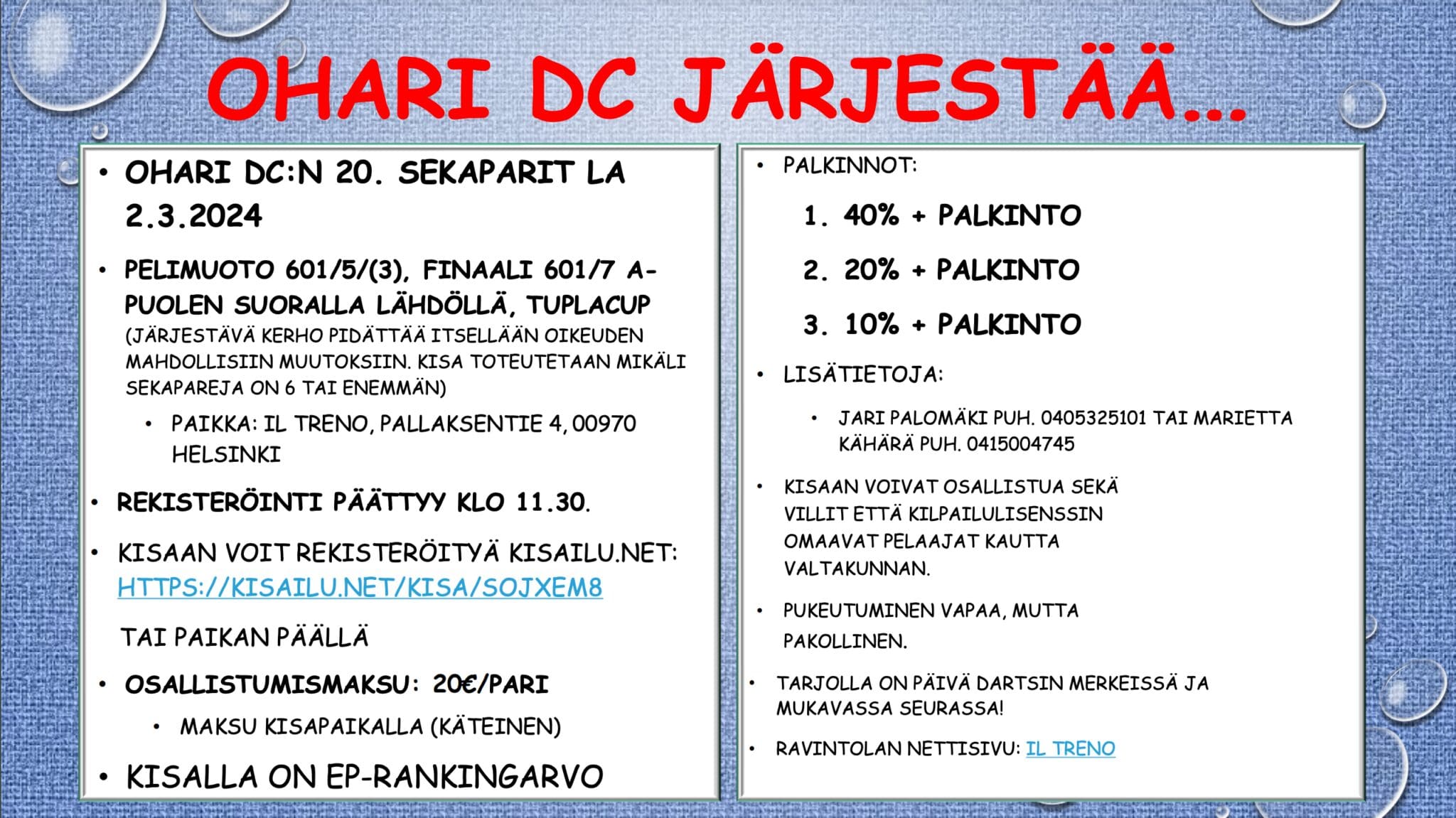 Ohari DC 20. Sekaparit - Suomen Dartsliitto